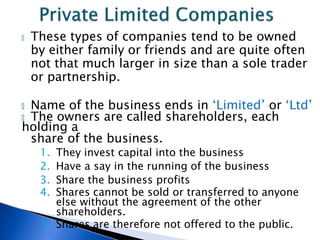 Private and Public limited companies.pptx | Stocks and Bonds | Personal ...