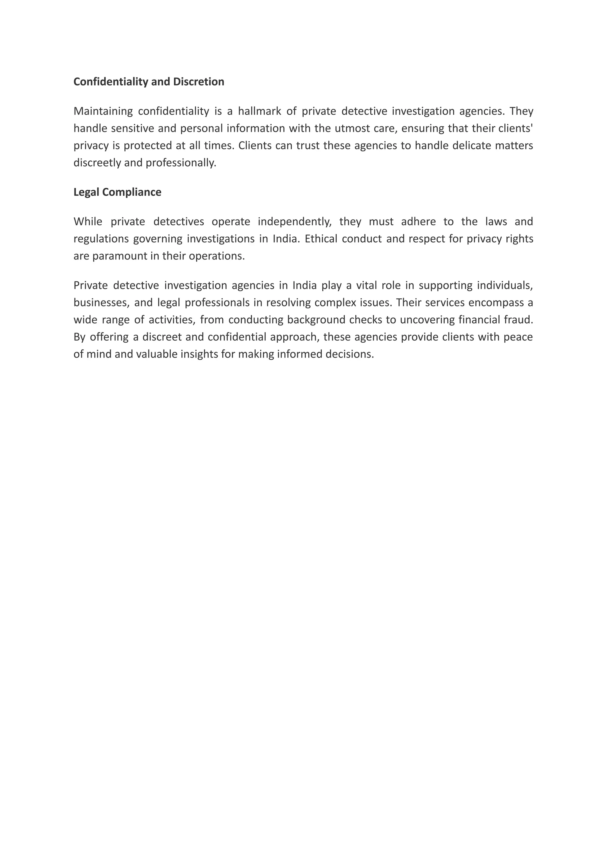 Private Detective Investigation Agencies in India | PDF