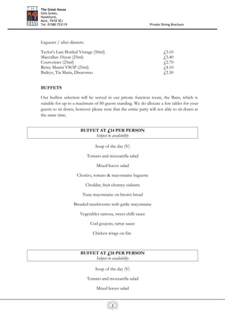 Great House Private dining brochure | DOC