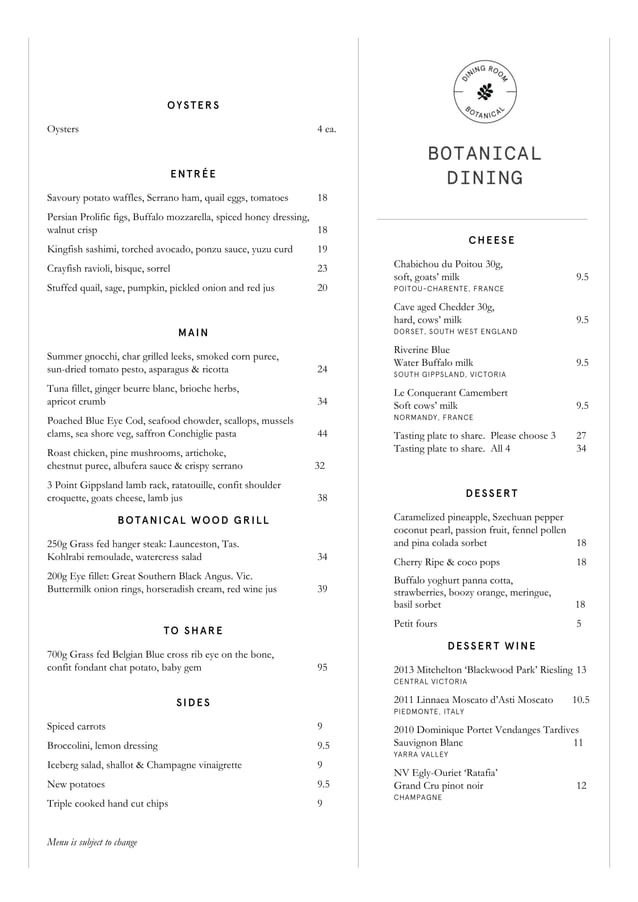 Private Dining Menus - The Botanical | PDF