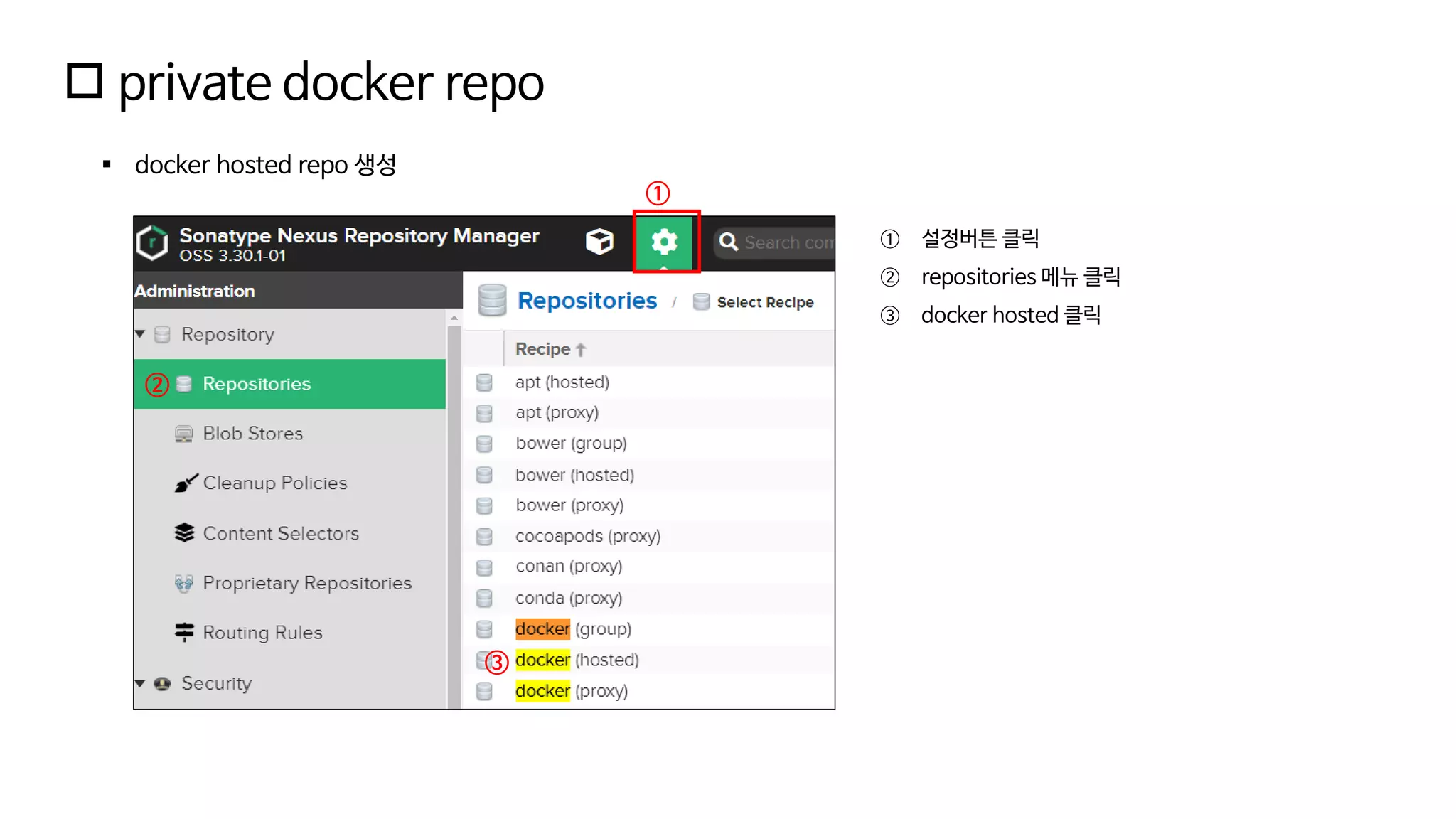 nexus helm 설치와 private docker repo 생성 | PPT