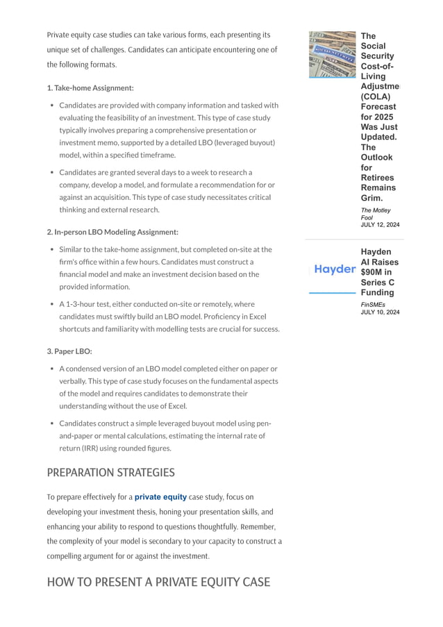 Private Equity Case Study Tips, Prompt & Presentation.pdf | Private Equity | Business Banking ...