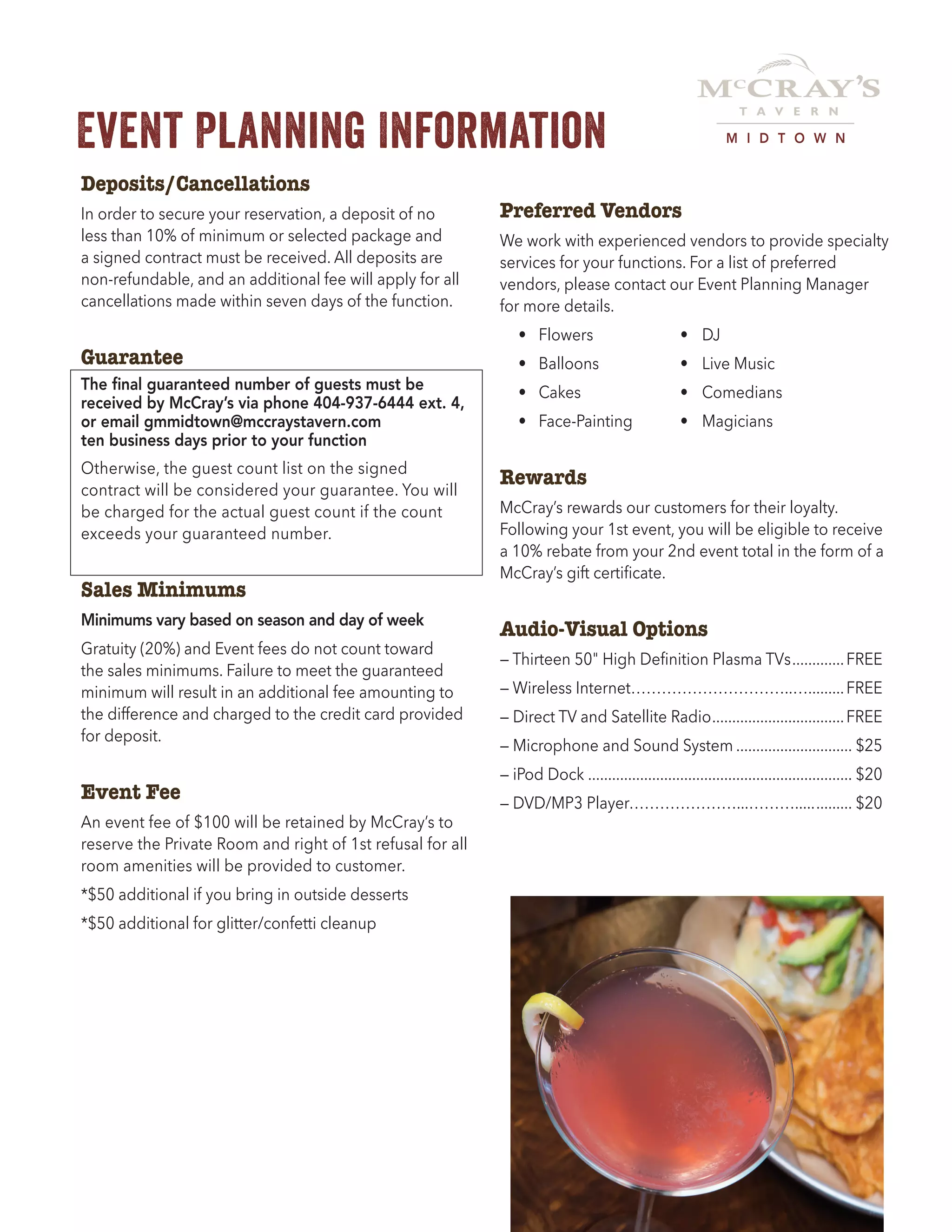 McCray's Tavern Private Event Packages | PDF