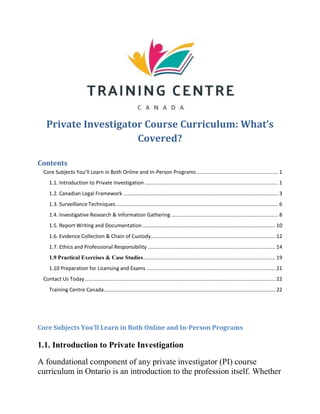 Private Investigator Course Curriculum: What’s Covered? | PDF