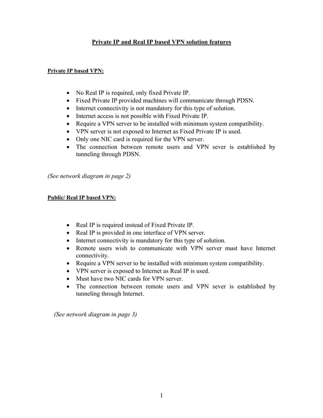 Private Ip And Real Ip Based Vpn Solution Features | PDF