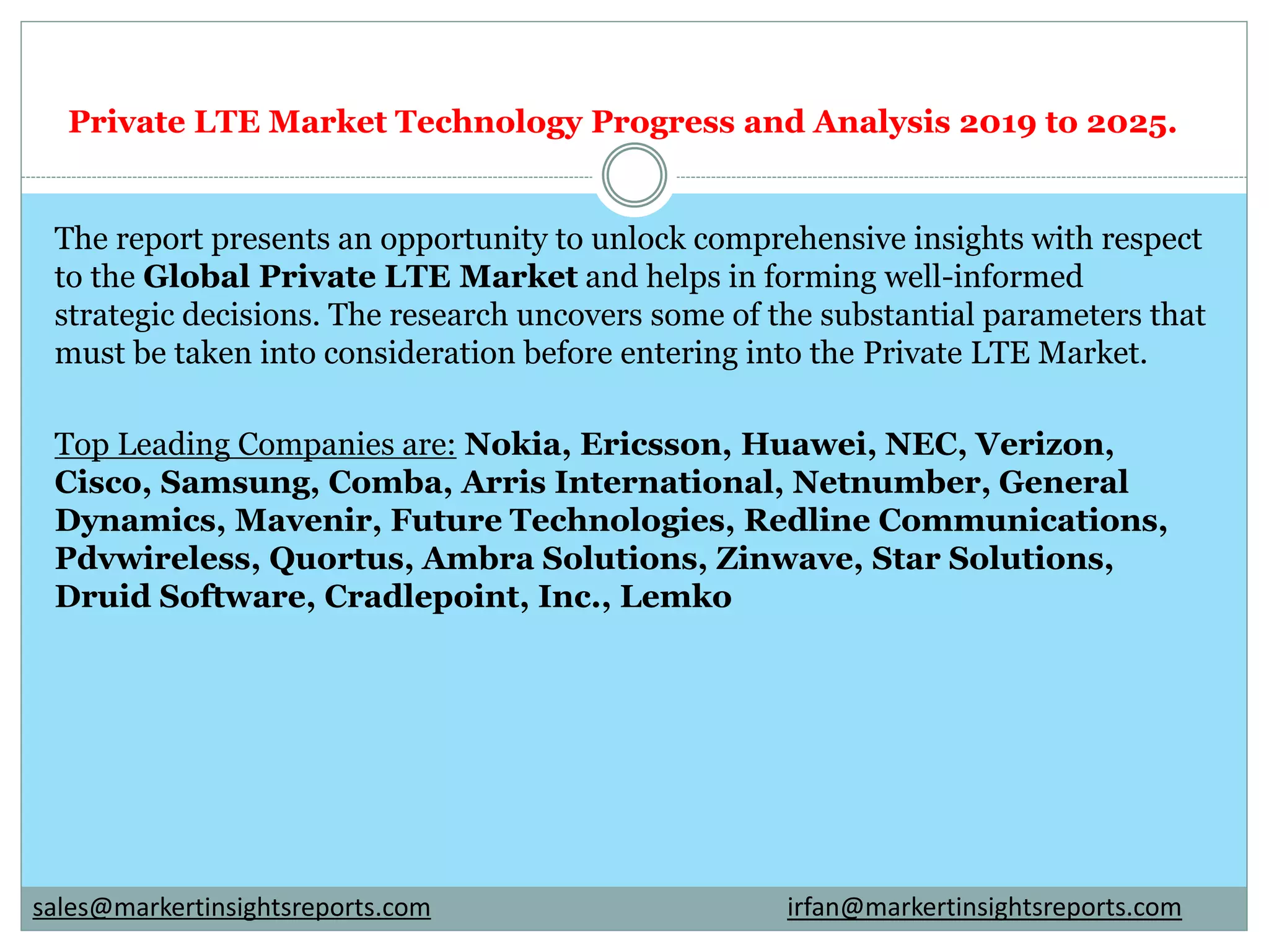 Private LTE Market Technology Progress and Analysis 2019 to 2025 | PPT