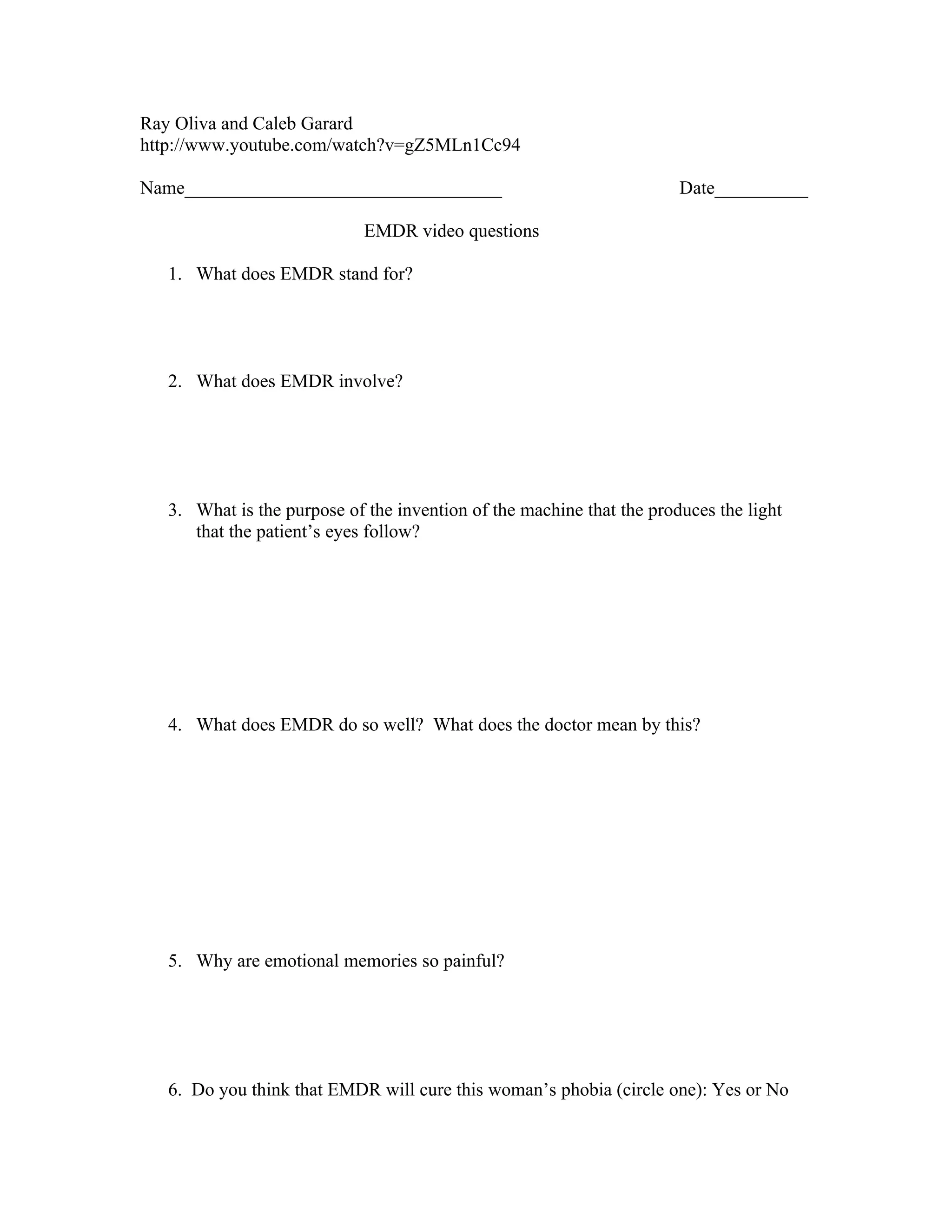 EMDR questions | PDF