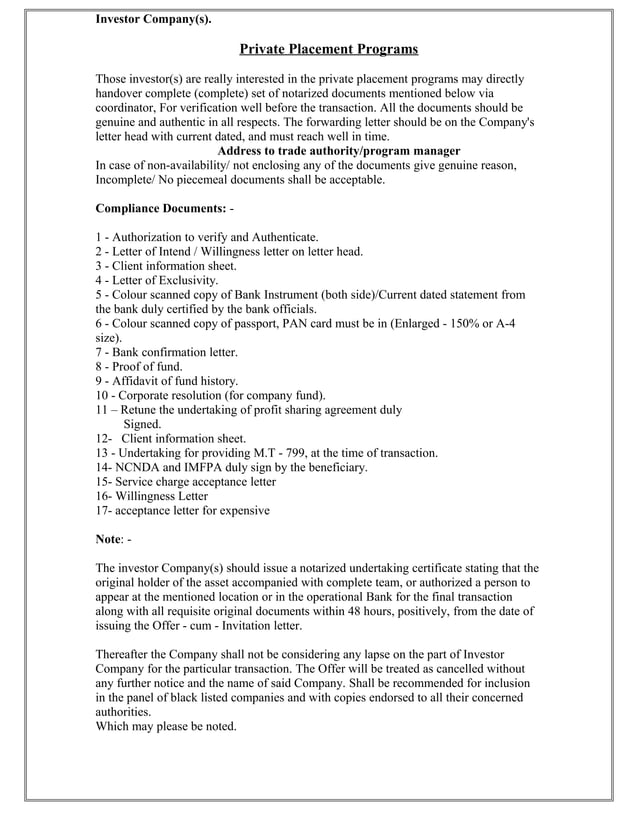 Private placement programs | DOC | Business | Business and Finance