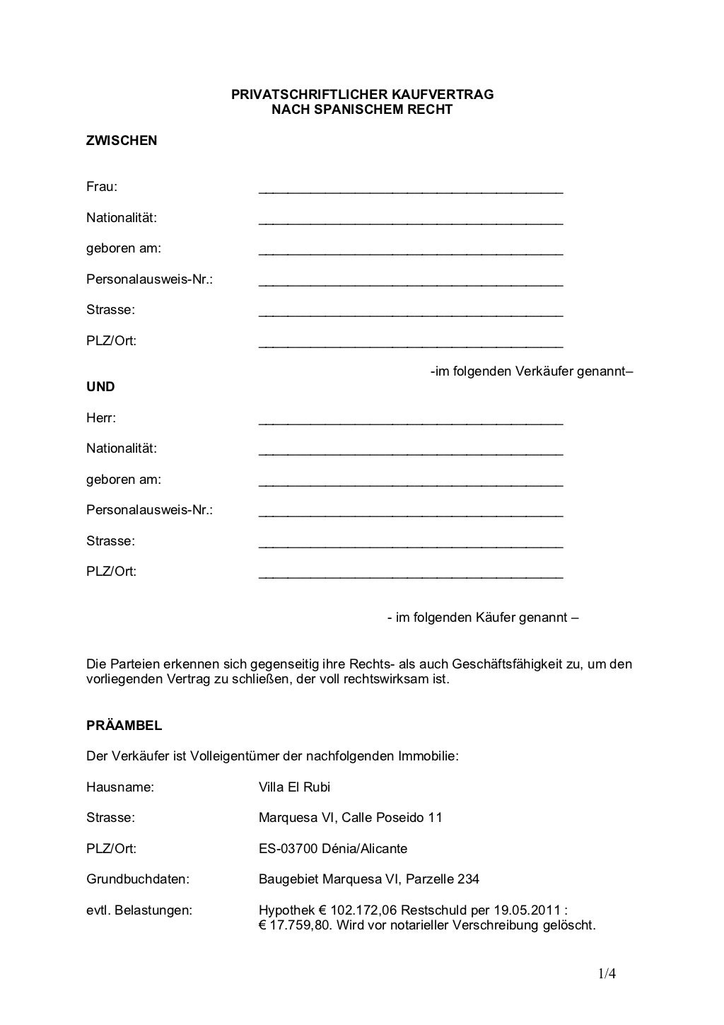 Privater kaufvertrag