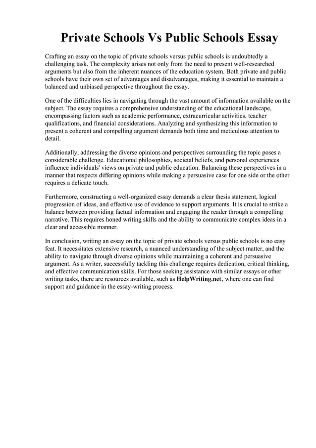 Private Schools Vs Public Schools Essay. Public schools vs private ...