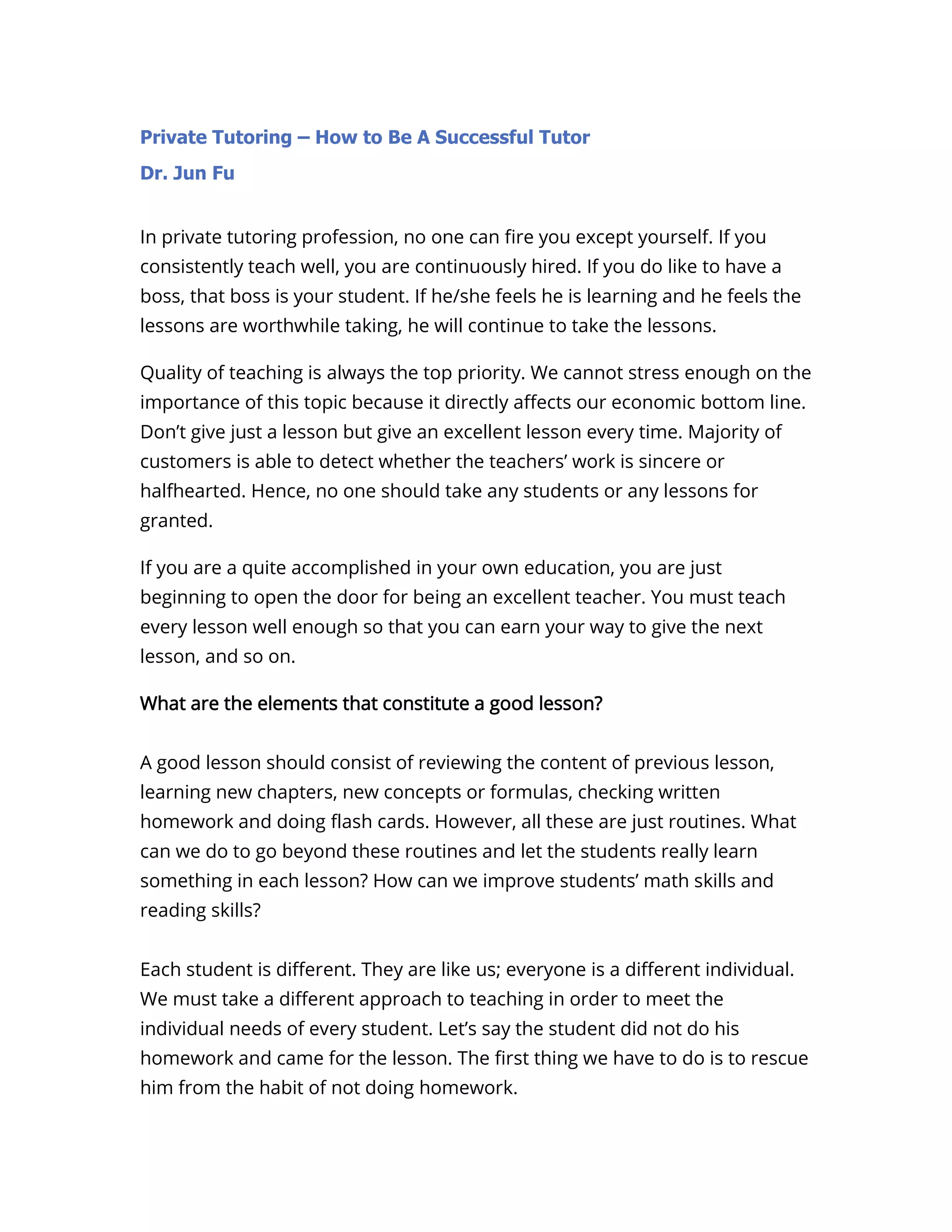 Private Tutoring – How to Be A Successful Tutor | PDF | Free Download