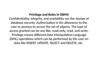 Privilege and Roles in DBMS.pptx for mba | PPTX