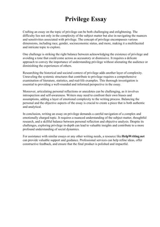Privilege Essay. University of Missouri-Kansas City | PDF