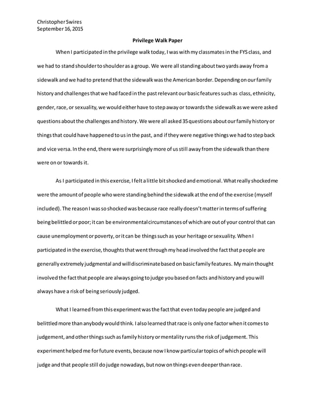 Privilege walk debriefing paper | DOCX