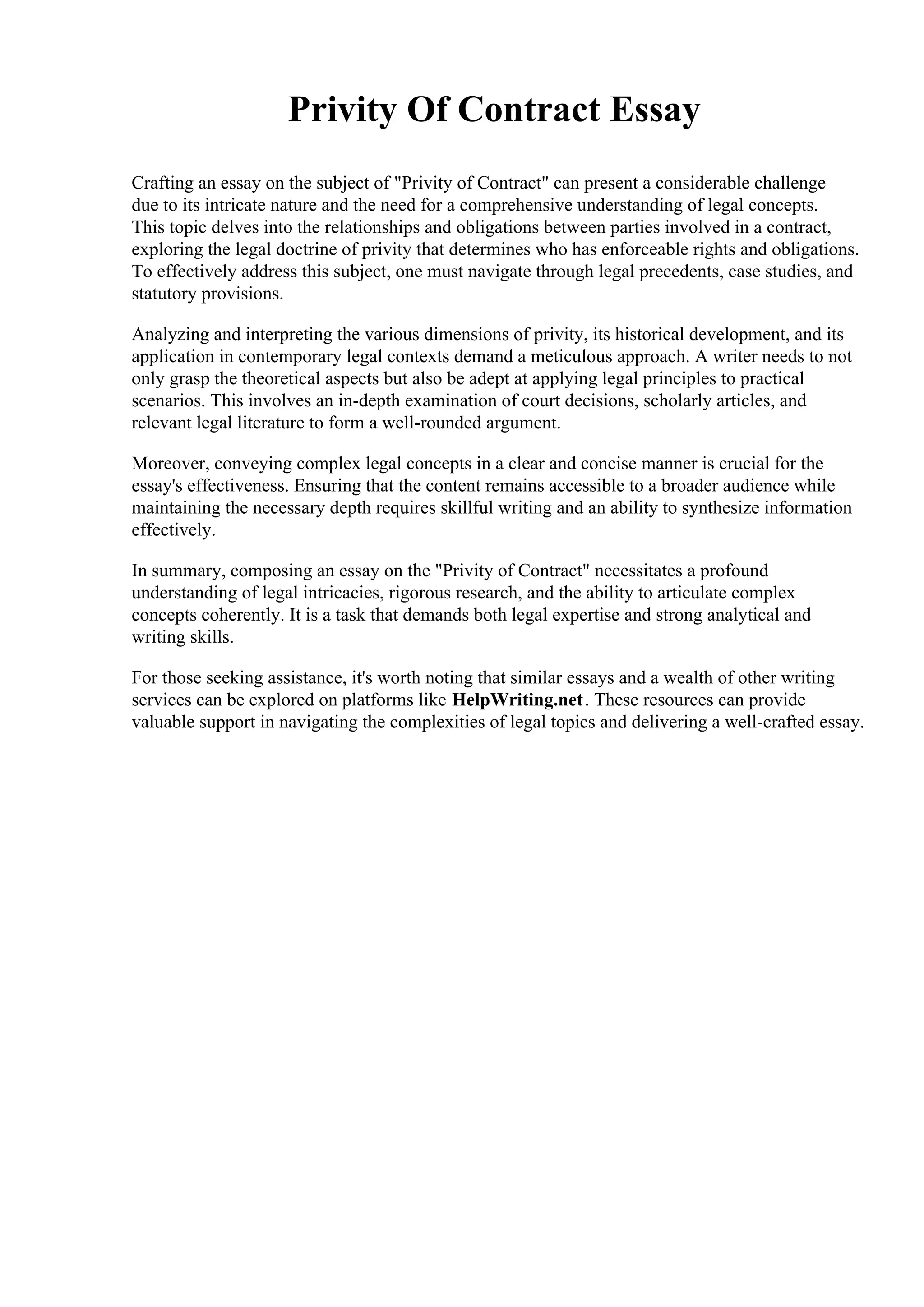 Privity Of Contract Essay. Towson University | PDF