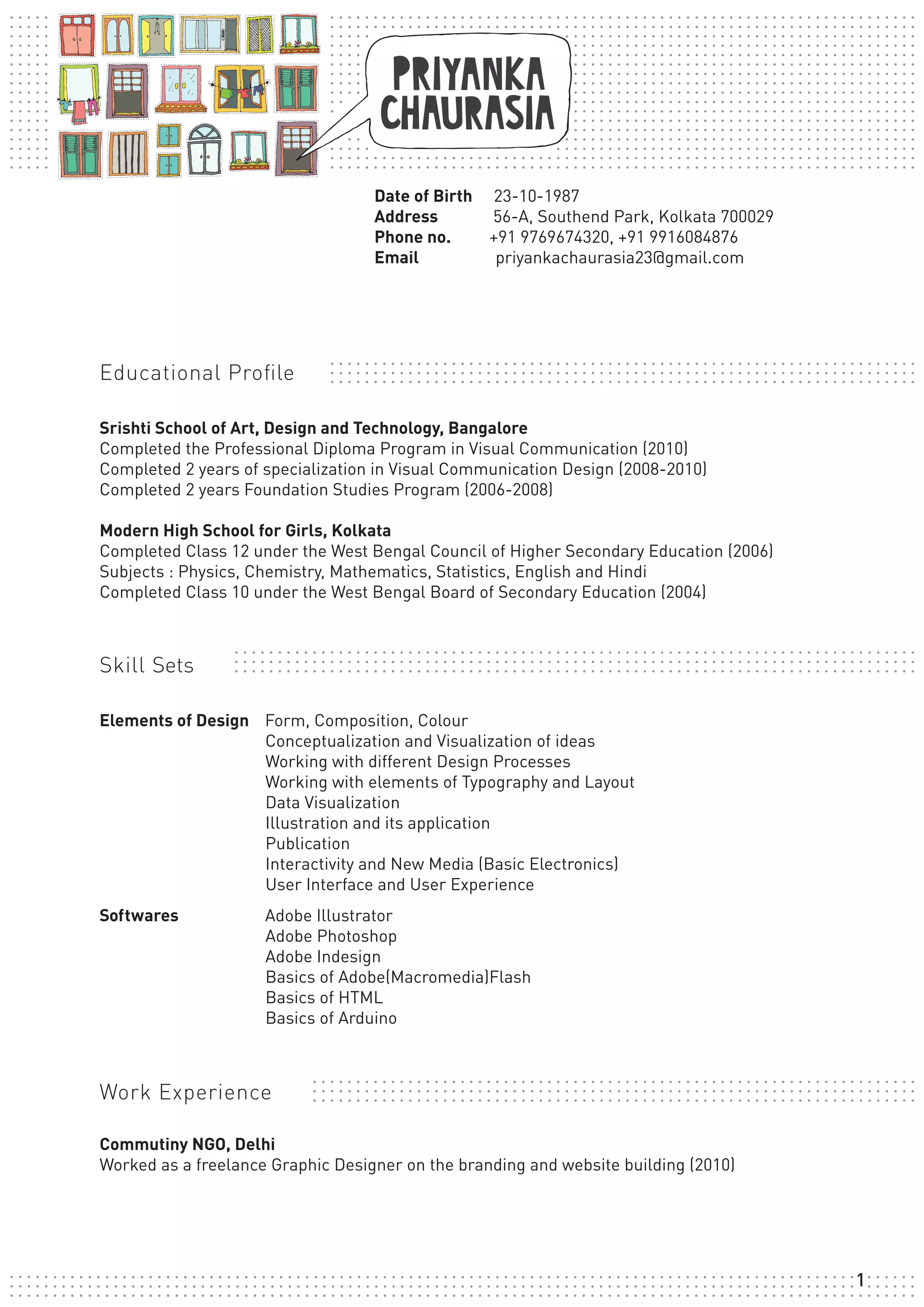 Priyanka chaurasia resume | PDF | Arts and Crafts | Hobbies & Interests