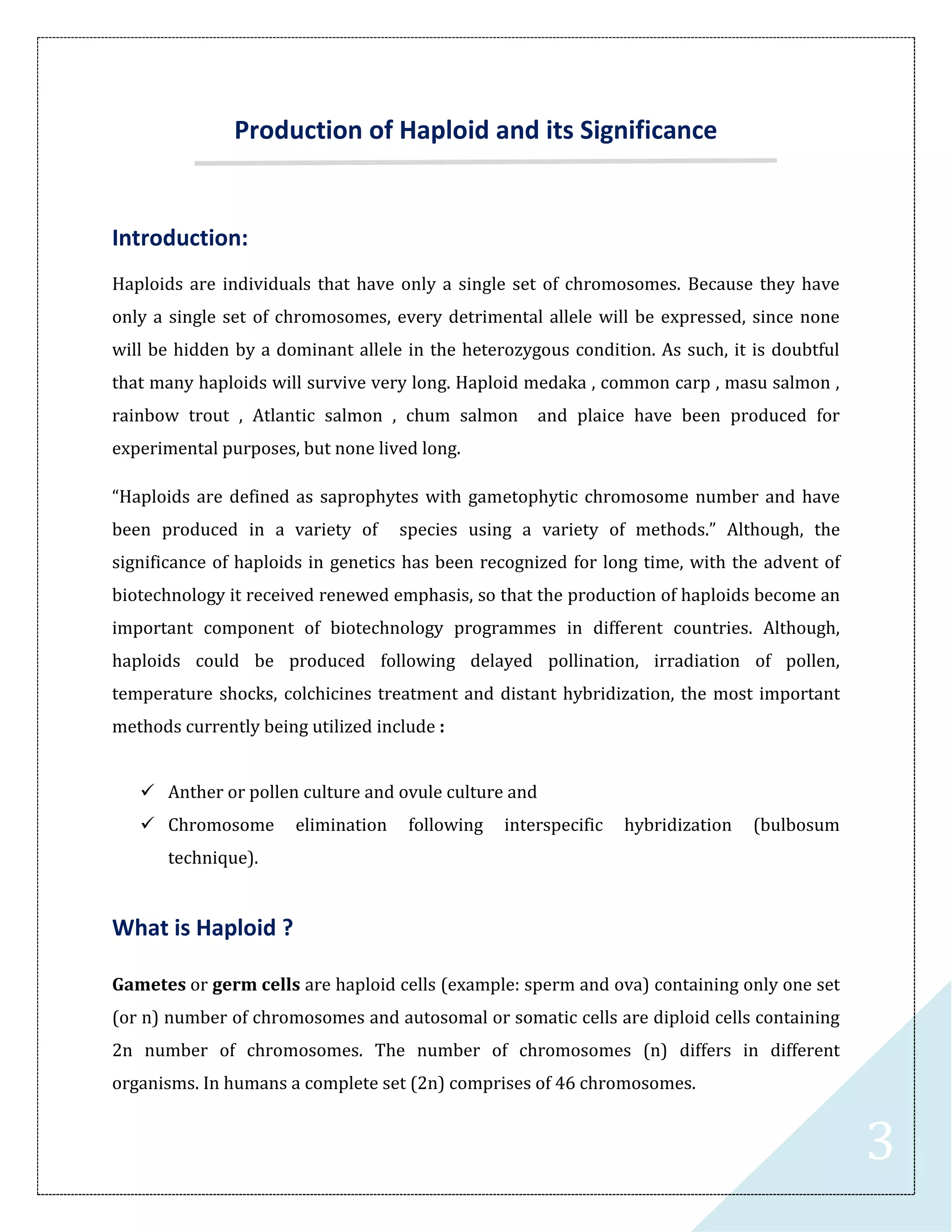 Production of Haploid and its Significance by Syekat | PDF