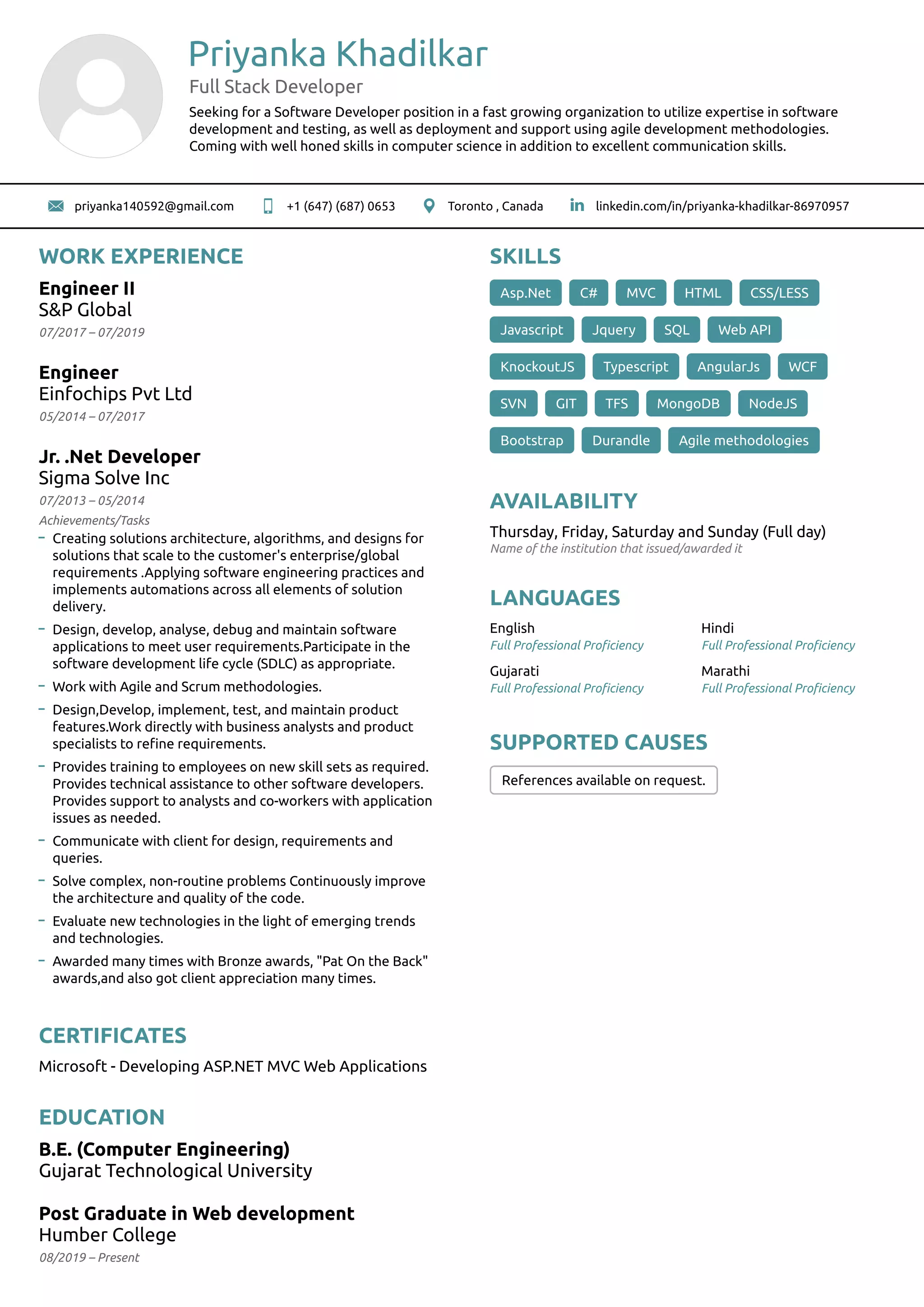 Priyanka Khadilkar's Resume | PDF