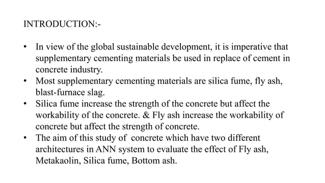 Analysis of durability of high performance concrete using Artificial Neural Network (ANN) | PPT