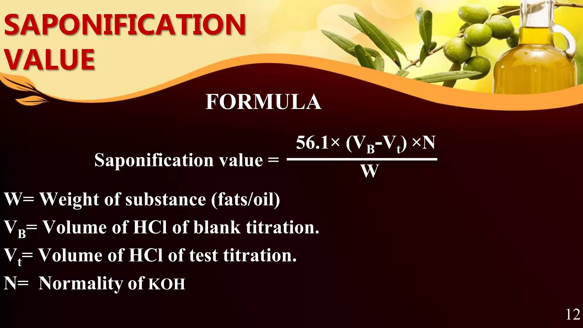 Pharmaceutical application of fats and oils, saponification value and ...