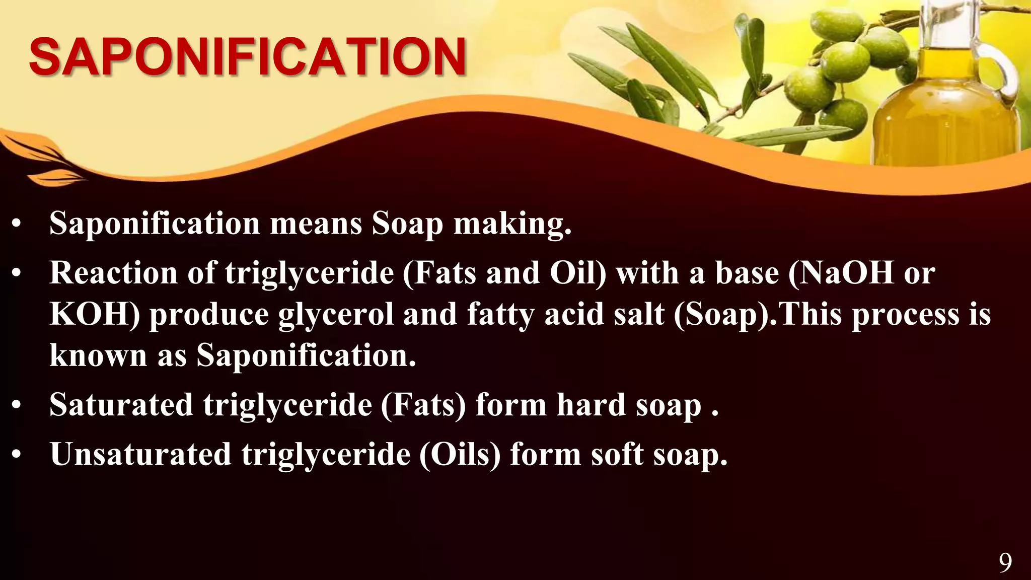 Pharmaceutical application of fats and oils, saponification value and ...