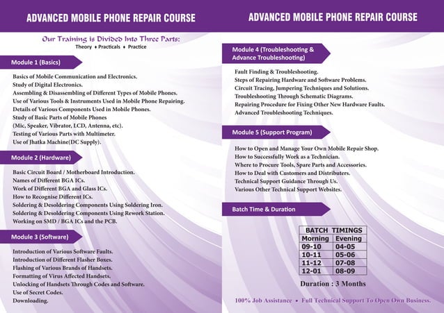 Prizm institute mobile repair course brochure | PDF | Road-Side ...