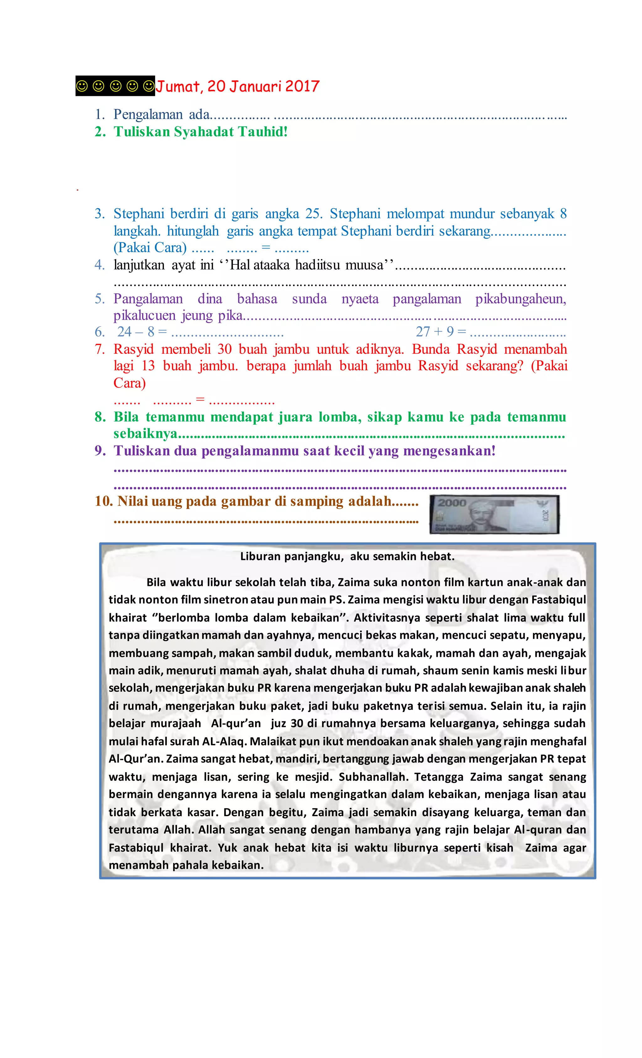 Contoh Pr yang terkandung literasi dan adab | PDF