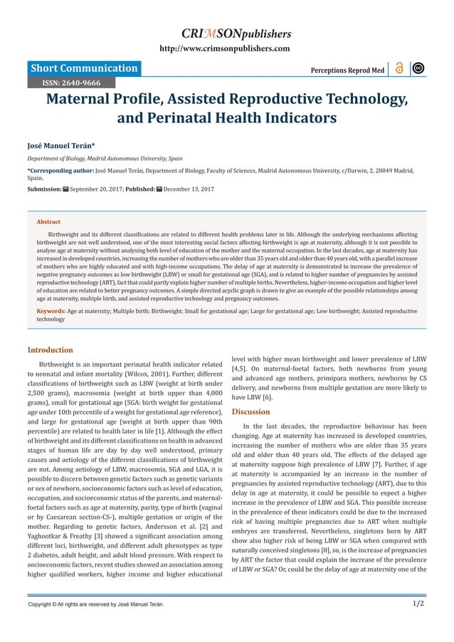 Crimson Publishers- Maternal Profile, Assisted Reproductive Technology ...