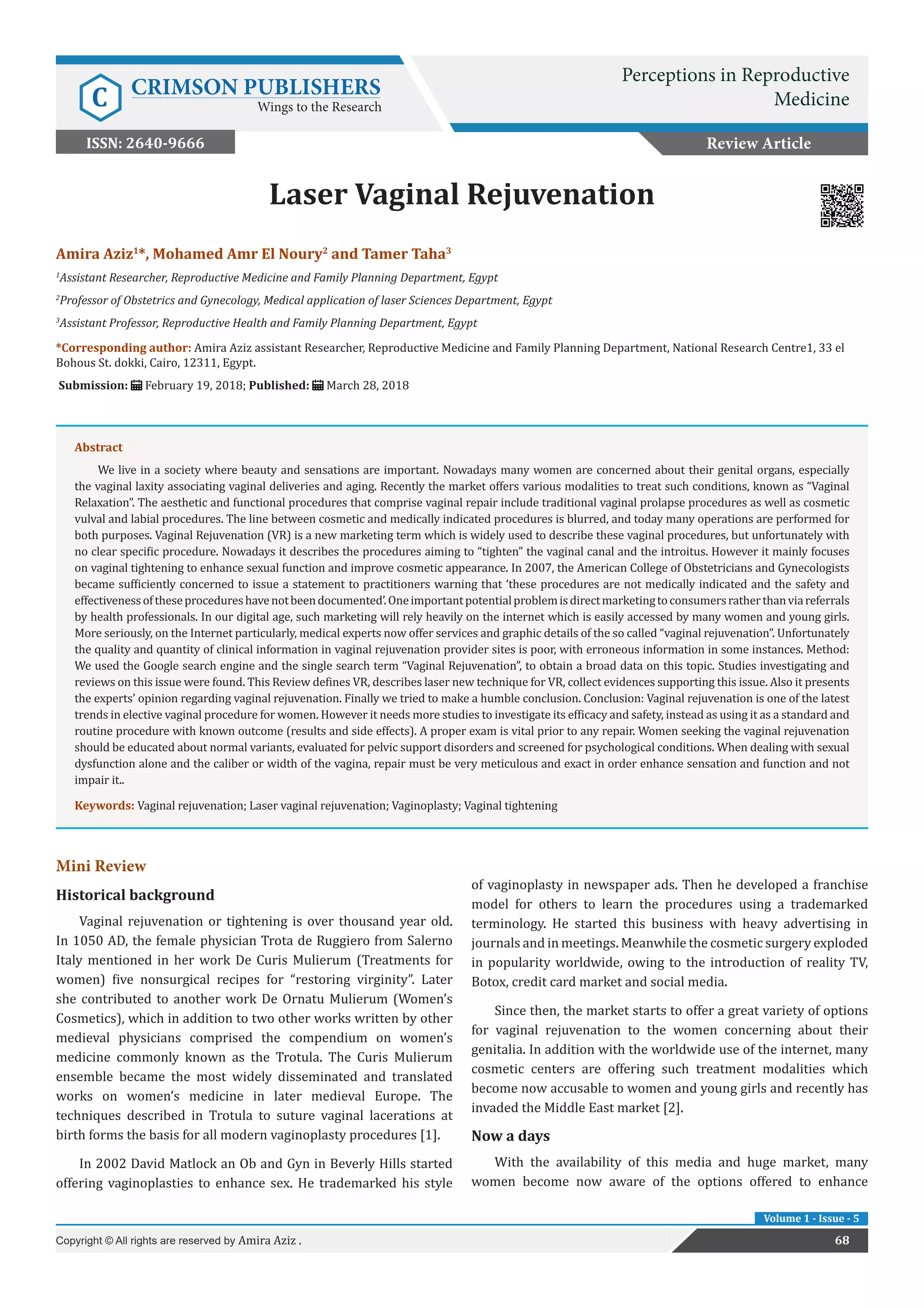 Laser Vaginal Rejuvenation_Crimson publishers | PDF