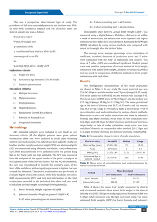 Comparison of Various Clinical Methods of Birth Weight Estimation in ...