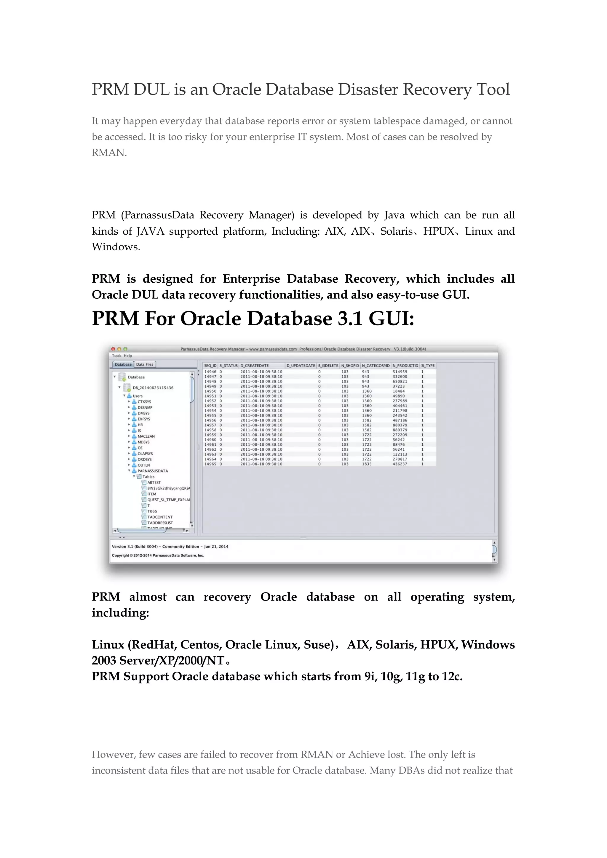 Prm dul is an oracle database recovery tool database | PDF