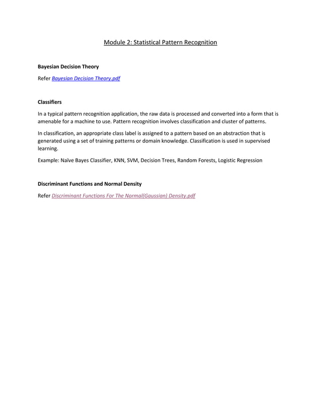 BTech Pattern Recognition Notes | PDF