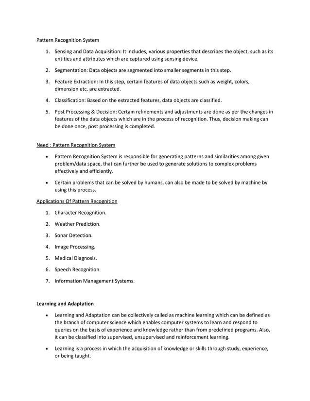 BTech Pattern Recognition Notes | PDF