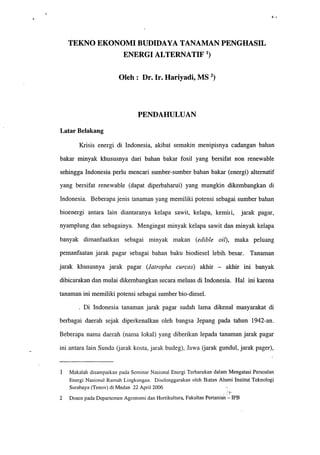 TEKNO EKONOMI BUDIDA YA TANAMAN PENGHASIL ENERGI ALTERNATIF | PDF
