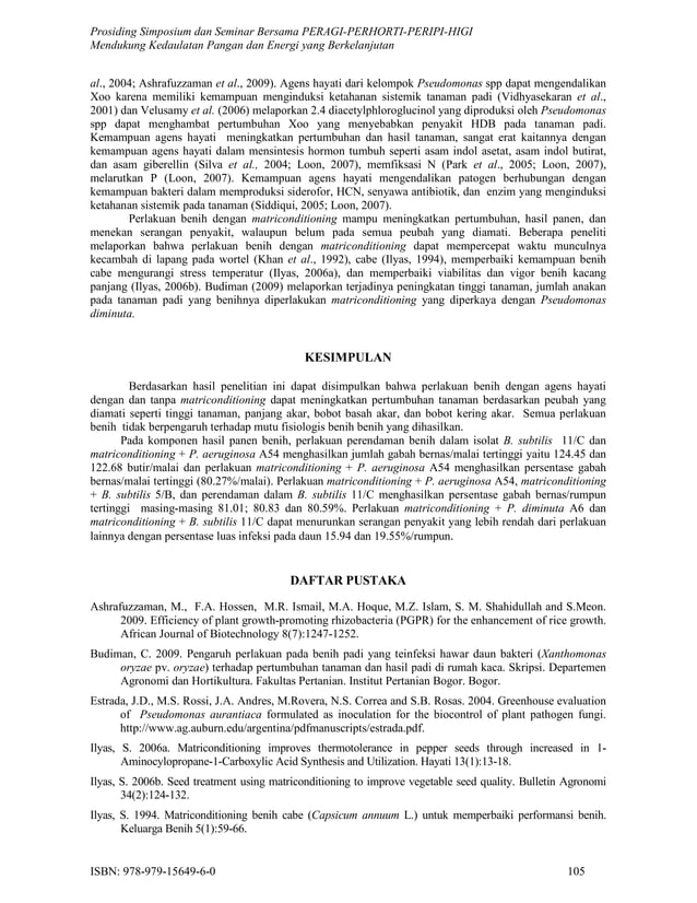 PENGARUH PERLAKUAN BENIH DENGAN AGENS HAYATI TERHADAP PERTUMBUHAN TANAMAN, HASIL PADI DAN MUTU ...
