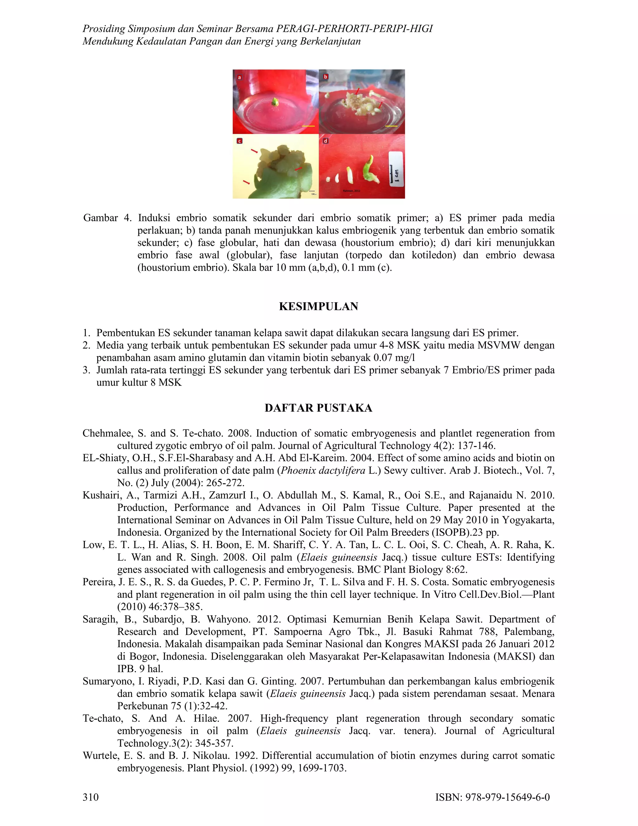 PEMBENTUKAN EMBRIO SOMATIK SEKUNDER PADA TANAMAN KELAPA SAWIT (Elaeis ...