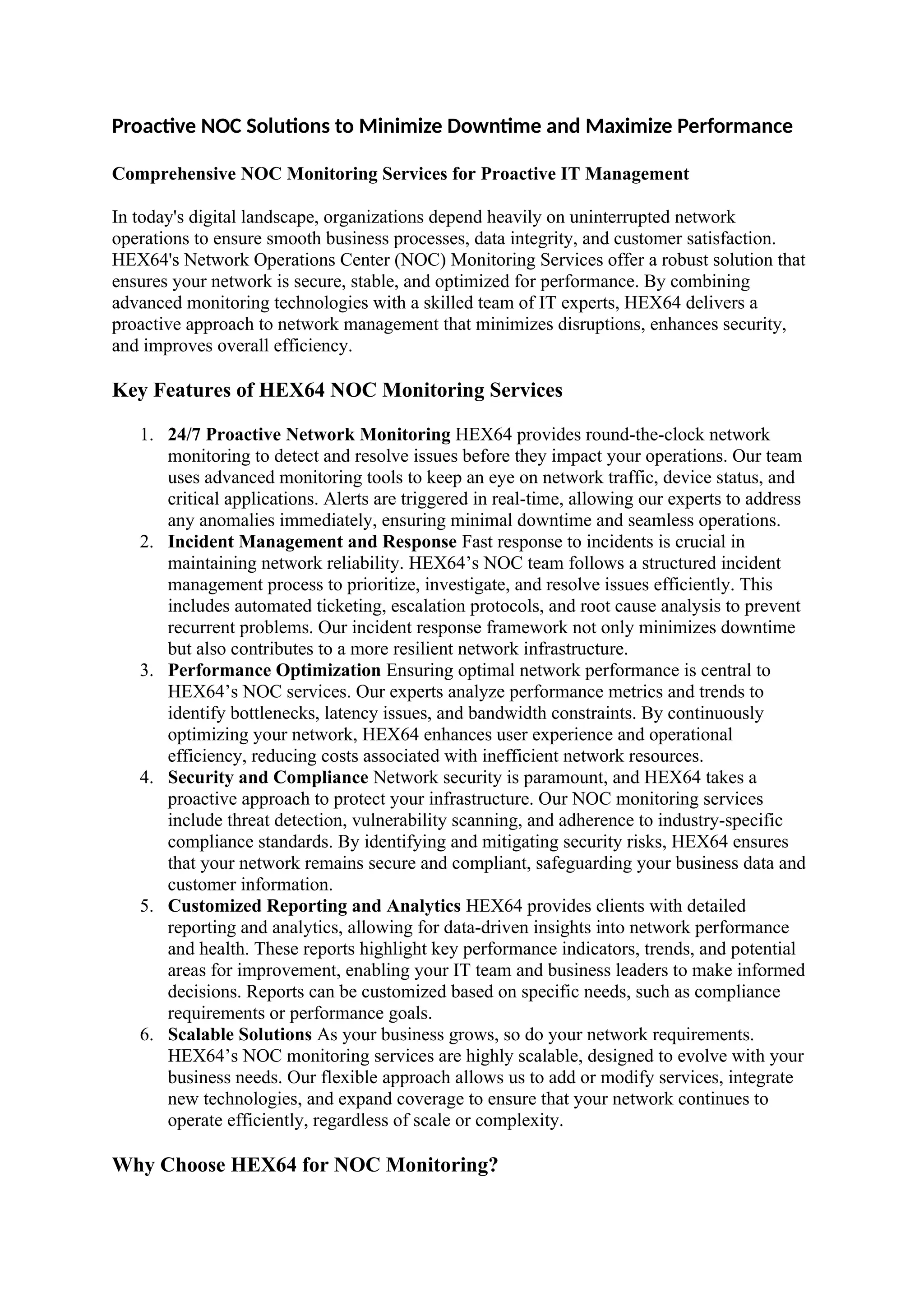 Proactive NOC Solutions to Minimize Downtime and Maximize Performance | DOCX