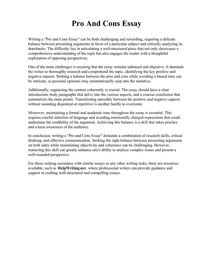 Pro And Cons Essay.pdfPro And Cons Essay | PDF | Homework and Study ...