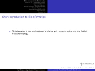 Introduction to Probabilistic Models for Bioinformatics | PDF