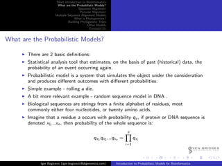 Introduction to Probabilistic Models for Bioinformatics | PDF