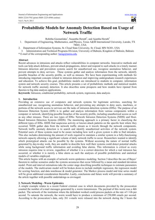 Probabilistic models for anomaly detection based on usage of network traffic | PDF