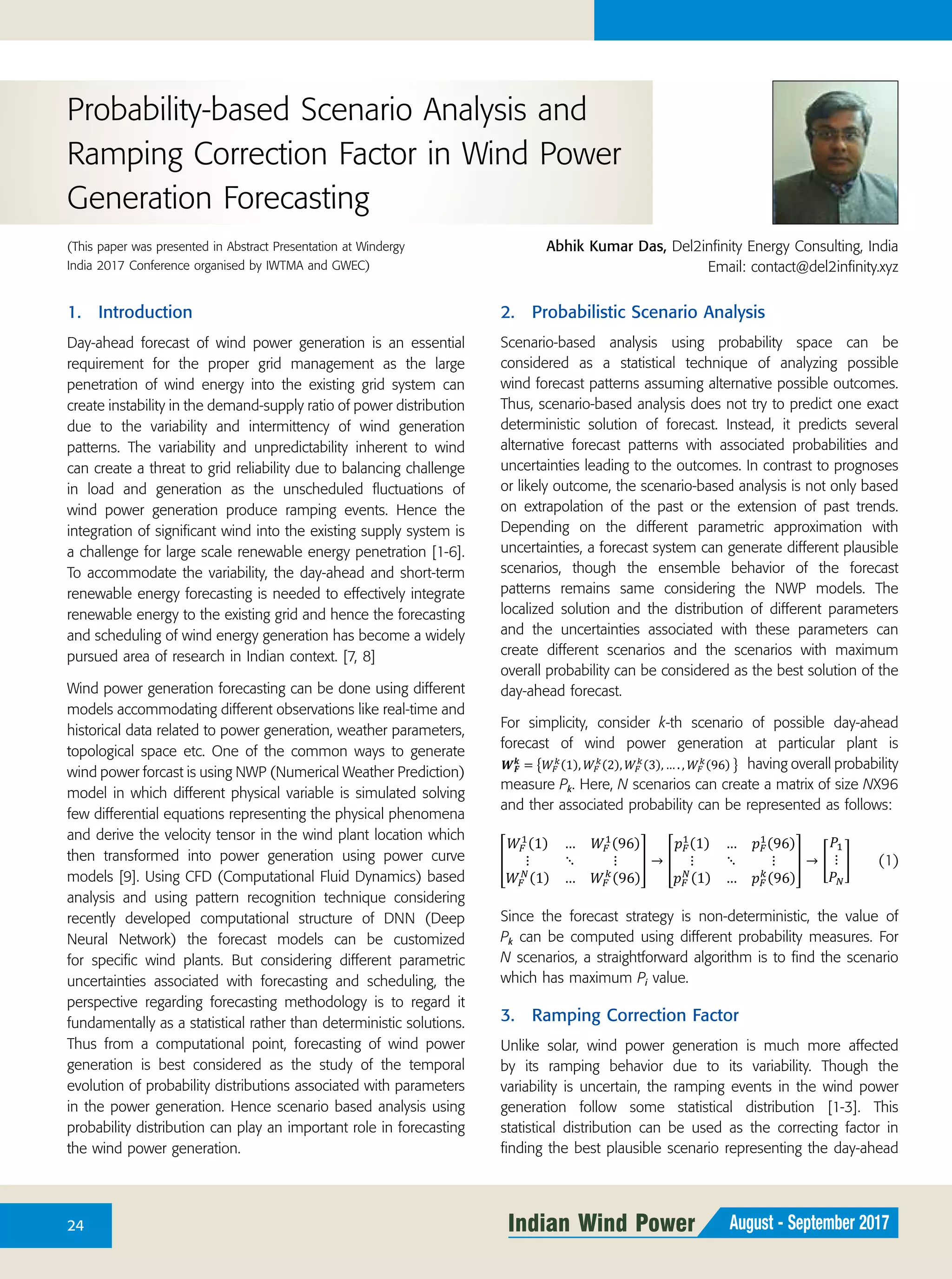 Probability based scenario analysis & ramping correction factor in wind power generation ...