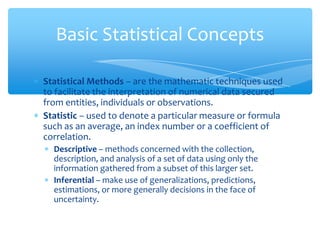 Probability and statistics (basic statistical concepts) | PPTX