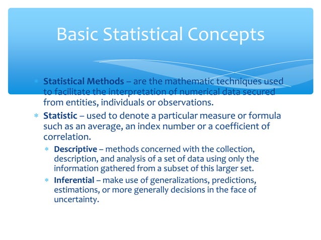 Probability and statistics (basic statistical concepts) | PPTX