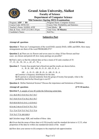 Probability and Statistics paper 2023 BS COMPUTER SCIENCE.doc
