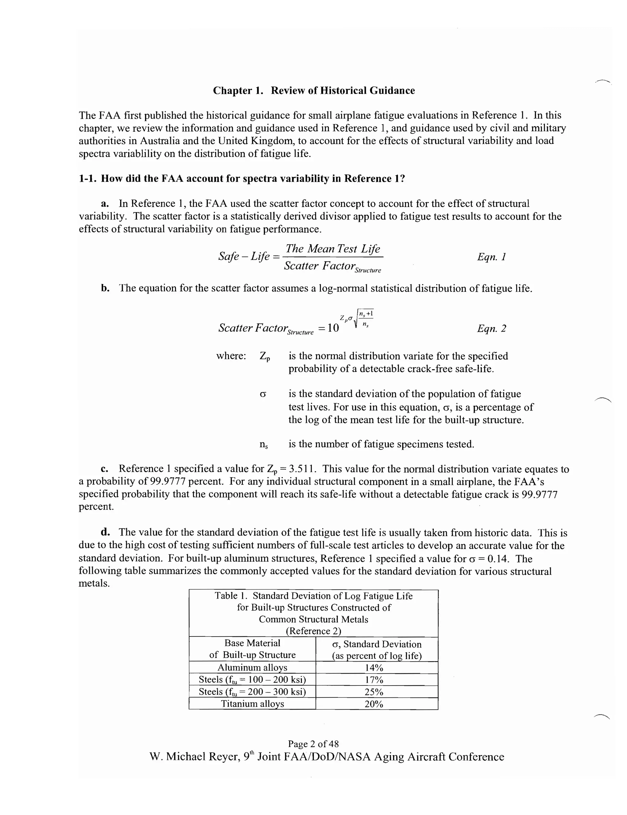 Probability basis of safe life evaluation in small airplanes by w ...