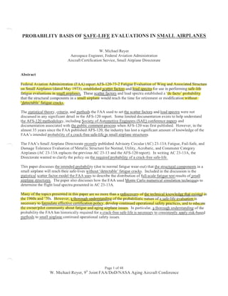 Probability basis of safe life evaluation in small airplanes by w ...