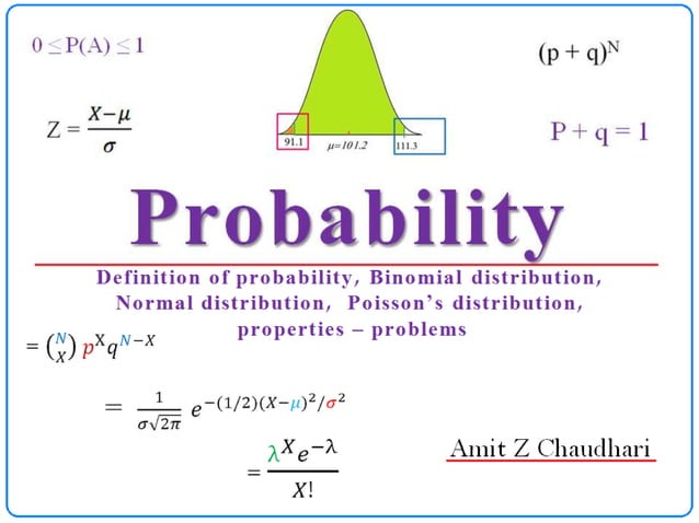 Probability ,Binomial distribution, Normal distribution, Poisson’s ...