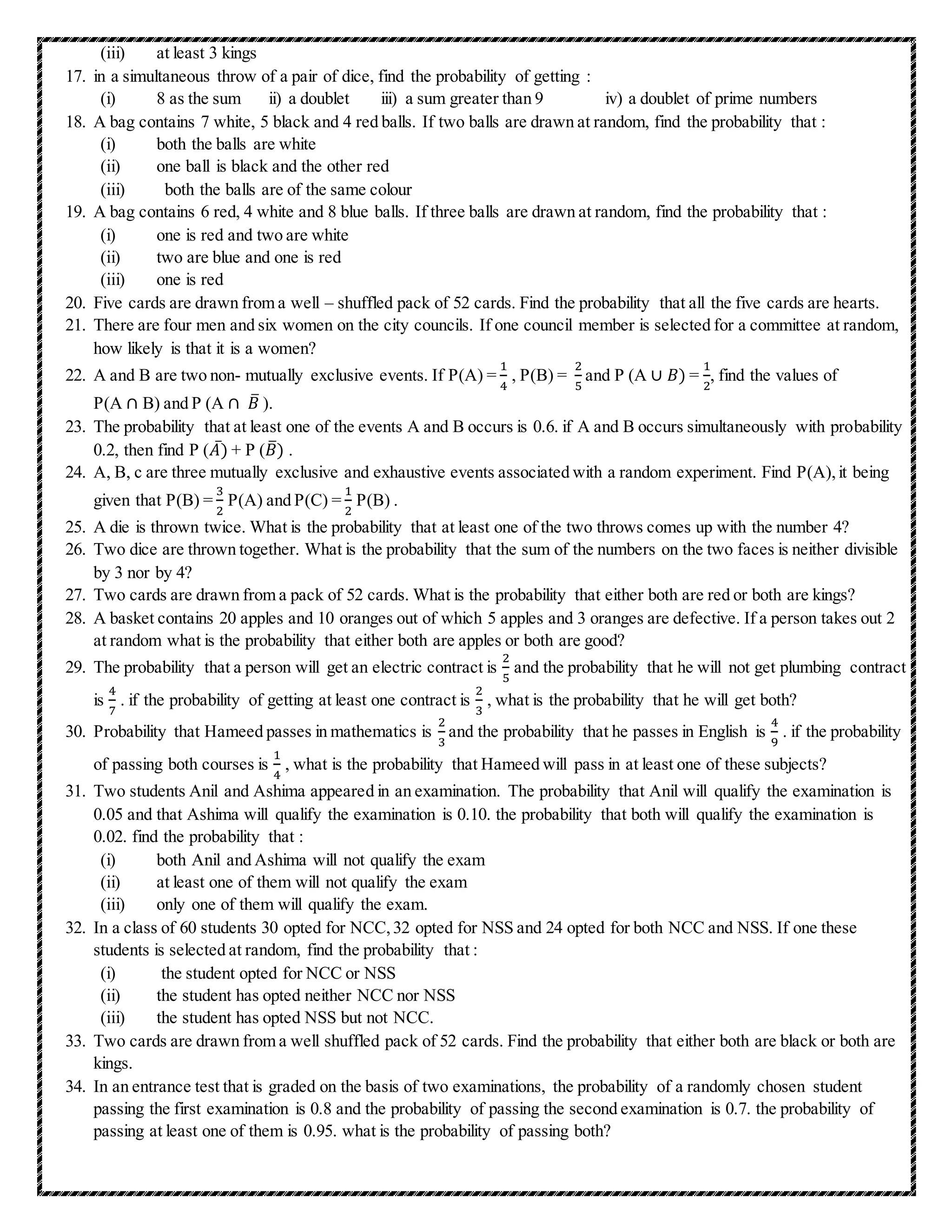 Probability class 11 | DOCX