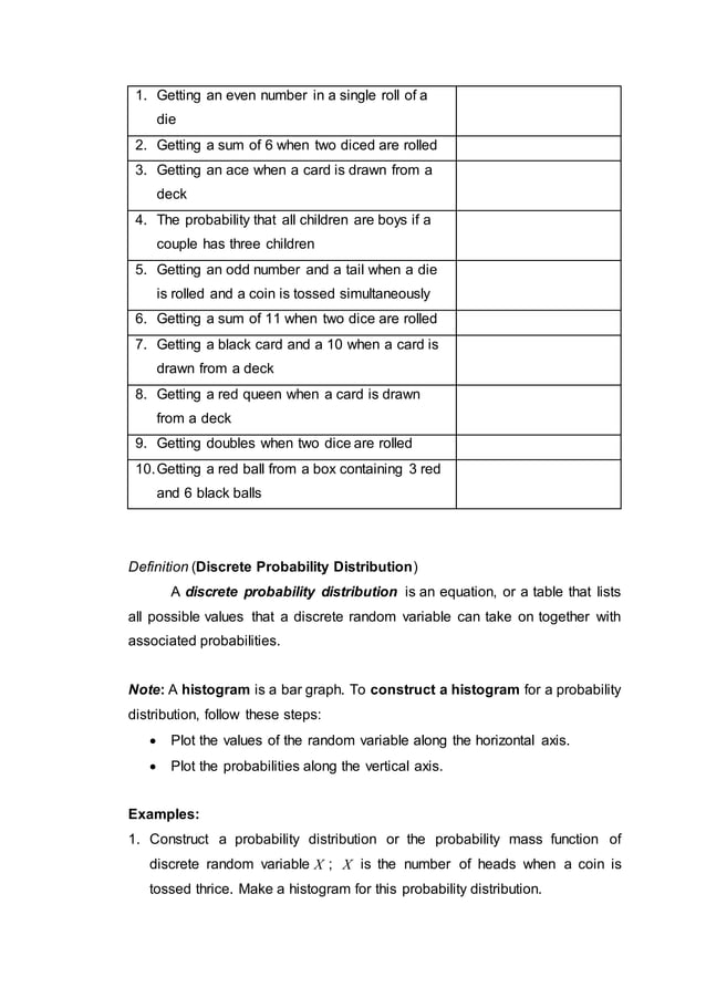 Probability distribution of a random variable module | DOCX | Physics | Science